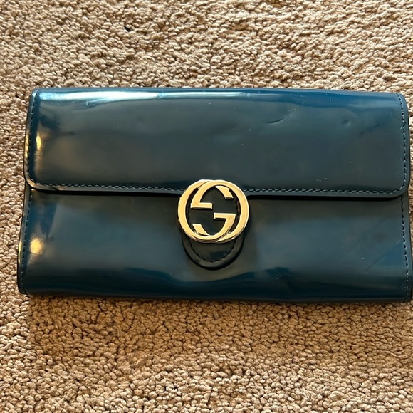 Gucci | Bags | Gucci Patent Leather Blue Wallet | Poshmark